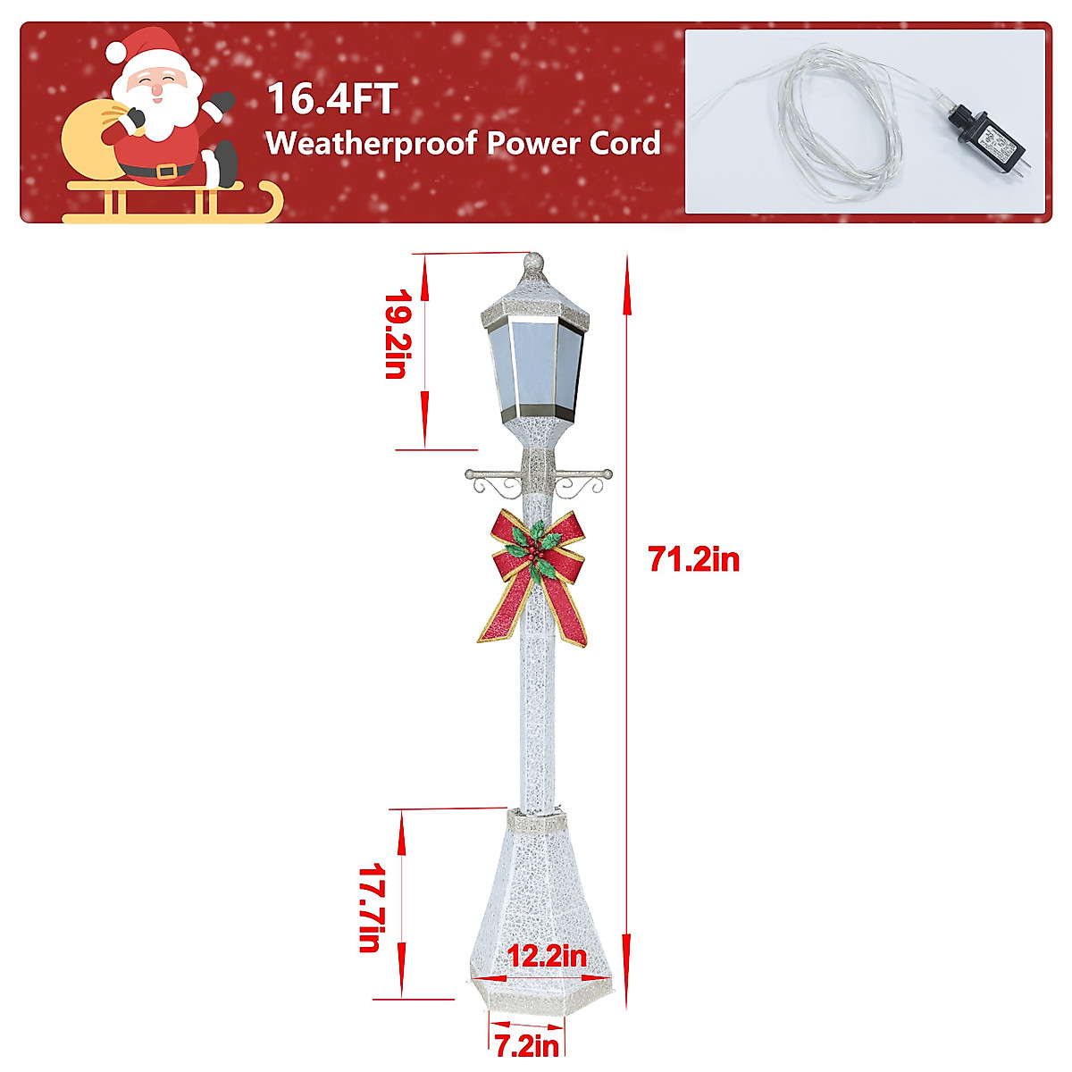 MUPATER 6 ft Tall Pre-Lit Energy-Efficient LED White LAMP-Post, Christmas Holiday Outdoor Lighted Decoration for Yard, Porch, Entry - Ground Stakes Included