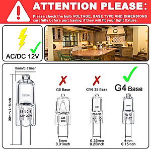 TAIYALOO G4 Bulb 12 Pack Crystal Clear Halogen Light Bulb 2 Pin 12V 20W JC T3 Bi-Pin G4 Base Dimmable 2700K Warm White 2 Prong Light Bulb for Under Cabinet Puck Light, Chandeliers, Landscape Lighting