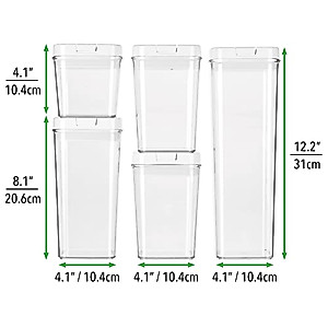 mDesign Airtight Food Storage Container Combo Pack with Lid for Kitchen, Pantry, or Cabinet - Cereal, Snacks, Pasta, Candy, Rice, Beans, Baking - BPA Free, Set of 5 - Clear