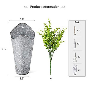 Dahey 2 Pack Galvanized Metal Wall Planter with Artificial Eucalyptus Farmhouse Decor Hanging Wall Vase Planters Flowers Holder for Country Rustic Home Wall Decor,Silver