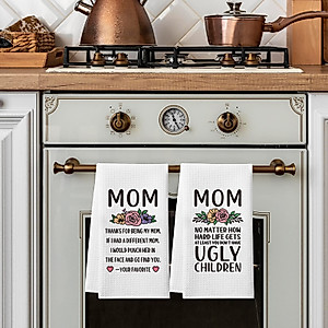 Birthday Gifts for Mom from Daughter, Mothers Day Present for Mom, Best Mom Gifts from Son, Funny Gifts for Mother in Law, 2 Pack Novelty Kitchen Towels for Mom Stepmom