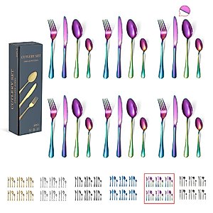 Rainbow Silverware Set, 24 Pieces Stainless Steel Flatware Sets for 6 - Mirror Polished Cutlery Utensil Set, Essentials Eating Tableware Set for Home&Kitchen, Restaurant, Dishwasher Safe