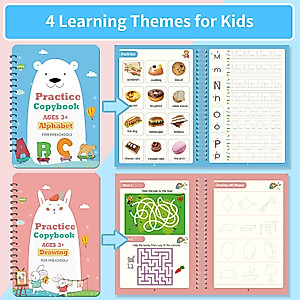 Learn-Journey Upgraded Large Size Magic Practice Copybook for Kids, Handwriting Practice Workbook, Reusable Writing Practice Book for Preschools(4 Books with Pens)-Blue Bag