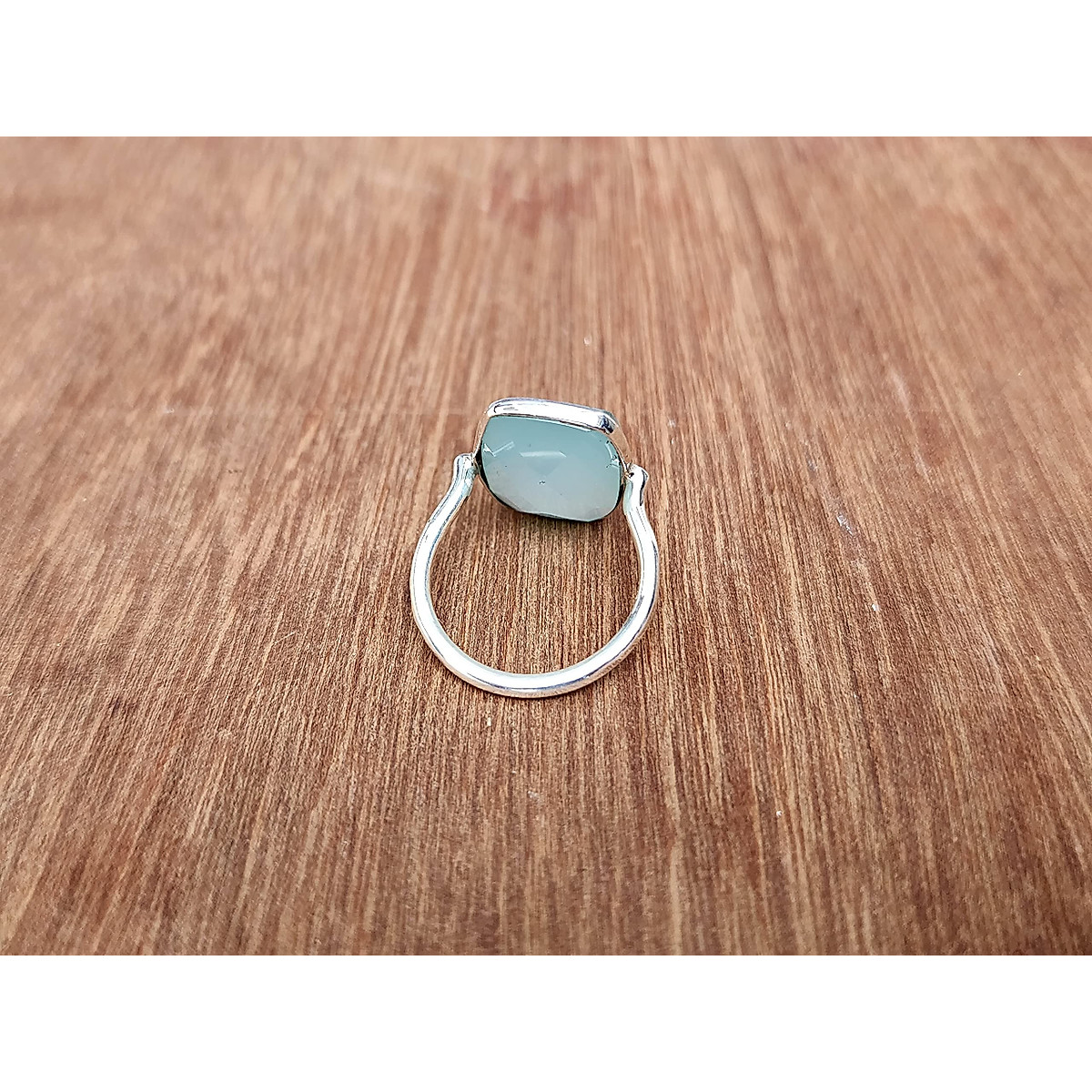 Aqua Chalcedony Ring 925 Solid Sterling Silver, Boho Statement Ring, Summer Gifts Ring, Bohemian Ring for Women, Rectangle Shape Ring All US Ring Size (12)