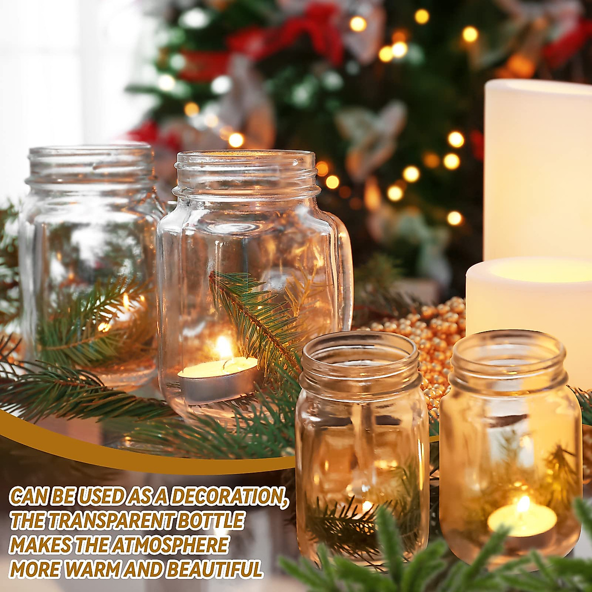 Dandat 50 Pcs 16 oz Glass Mason Drinking Jars Bulk with Handle Mason Jar Cups Mugs No Lids Clear Canning Jars with Handles for Farmhouse Kitchen Beer Cold Beverages Juice Coffee Sodas Cocktails Shakes