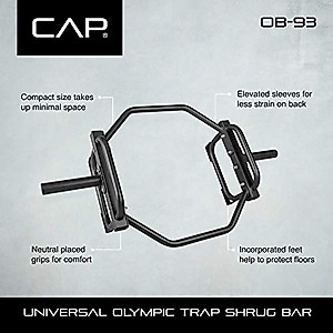 CAP Barbell Olympic Trap Bar, Hex Bar, Shrug Bar, Deadlift Bar, Black, 50 inches