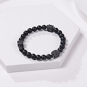 To My Son Bracelet, Mother/Dad and Son Forever Linked Together Mens Natural Beaded Link Bracelet, Handmade Black Agate and Tiger's Eye Stone Bracelets for Son from Mom, Bar Mitzvah Graduation Birthday gifts (lova stone)