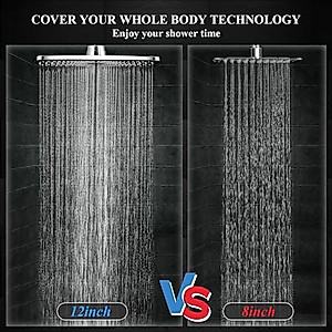 Veken 12 Inch High Pressure Rain Shower Head Combo with Extension Arm- Wide Rainfall Showerhead with 6 Handheld Water Spray - Adjustable Dual Showerhead with Anti-Clog Nozzles - Silver Chrome