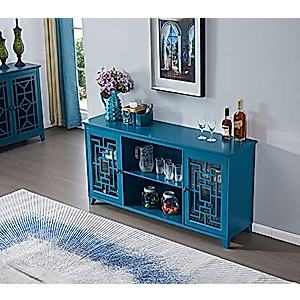 IINE'a 60 Inch Buffet Cabinet with Storage, Sideboard Buffet Cabinet, Accent Storage Cabinet, Buffet Table with 2 Doors and Adjustable Shelf for Entryway Kitchen Dining Room Living Room, Blue