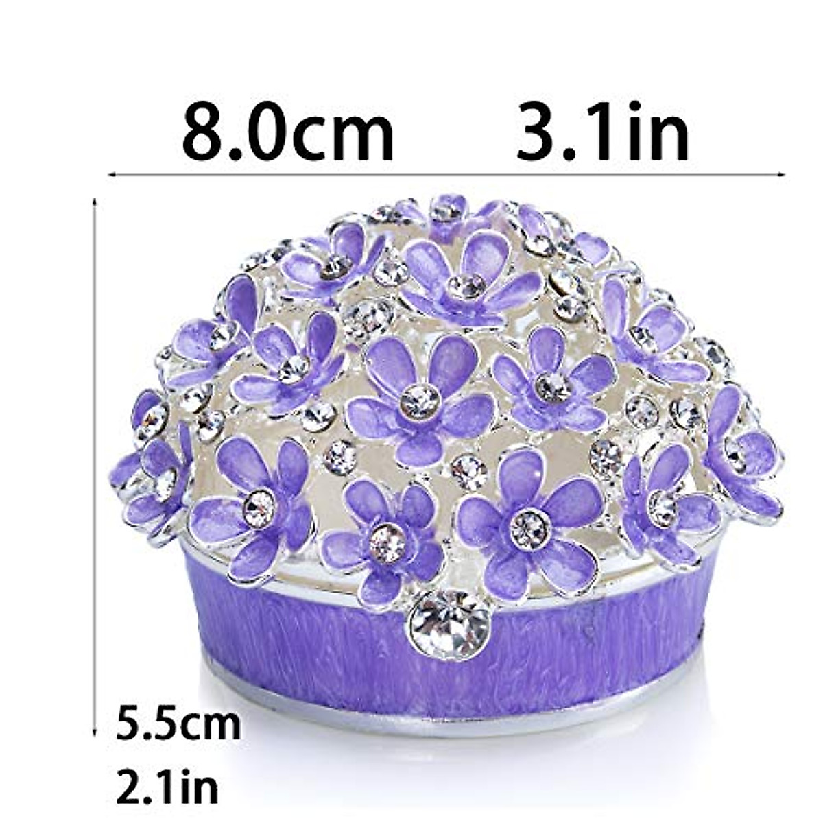 YU FENG 3inch Hinged Trinket Boxes Crystal Jeweled Enameled Purple Forget Me Not Flower Butterfly Trinket Jewelry Box for Women Girls