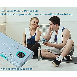 ONOLA Compatible with Moto G Power 2021 Case with HD Screen Protector (2 Packs) [Not for G Power 2020],Moto G Power Case 2021 Full Body 3 in 1 Durable Case for Moto G Power 2021 (Grey-SkyBlue)