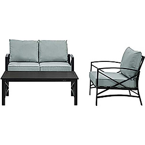 Crosley Furniture Kaplan 3-Piece Outdoor Loveseat Patio Furniture Set, Conversation Sets for Porch, Deck, Oiled Bronze with Mist Cushions