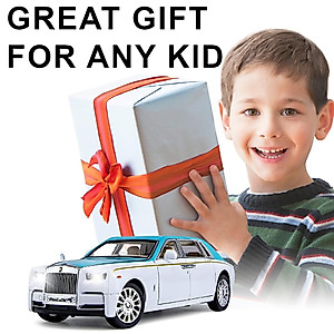 EROCK Upgrade Version -Exquisite car Model 1/24 Rolls-Royce Phantom Model Car,Zinc Alloy Pull Back Toy car with Sound and Light for Kids Boy Girl Gift. (Blue-White)