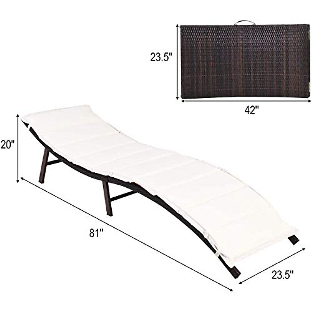 Tangkula 2 Pieces Patio Rattan Chaise Lounge, Outdoor Wicker Lounge Chair, Foldable Chaise Lounge, Suitable for Poolside, Garden, Balcony
