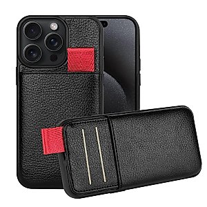 LAMEEKU Case for iPhone 15 Pro Wallet Case, Leather Case with Card Holder, Card Slots Case, RFID Blocking Protective Purse Phone Cover Gift for Women Men Compatible with Apple iPhone 15 Pro 6.1" Black