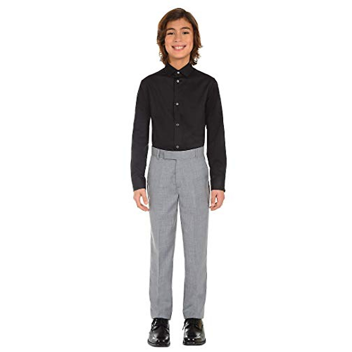 Calvin Klein Boys' Long Sleeve Sateen Dress Shirt, Button-down Style With Buttoned Cuffs & Shirttail Hem, Black, 20