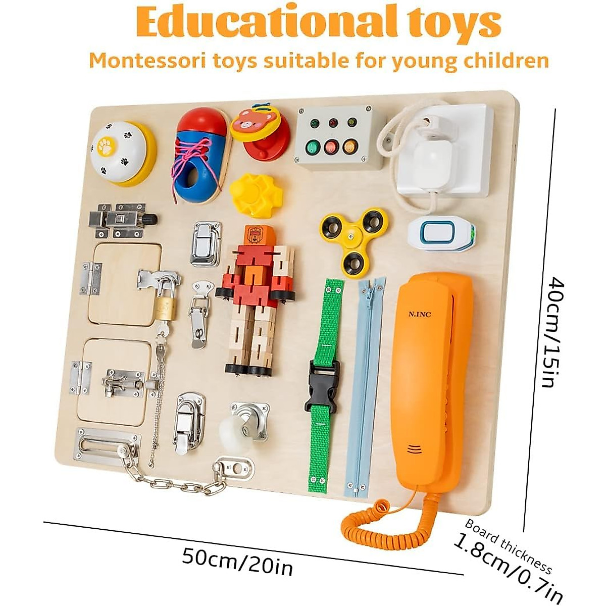 Montessori Busy Board for Toddlers- Learn to Dress Toys for 1 2 3 4 Year Old Kids - Learning Toy for Airplane or Car Travel-20-in-1 Yellow
