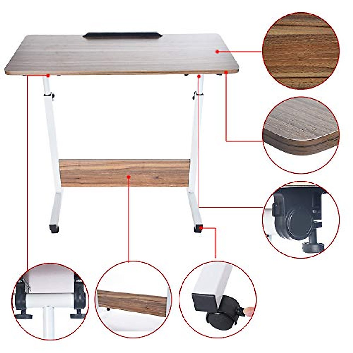 Toxz Household Office Desk Computer Task Table,Adjustable Height and Fold,Locking Casters,80CM 40CM,with Installation Tool(Ship from US!)