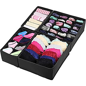 Simple Houseware Closet 4 Set Underwear Drawer Divider + 24 Cell Socks Drawer Divider, Black