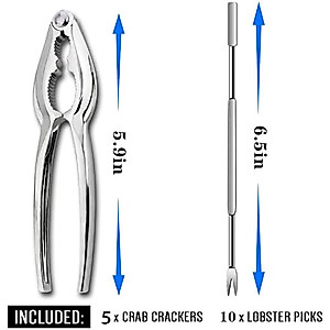 Seafood Crackers and Forks Set - Pack of 5 Crab Nut Lobster Crackers Opener Shellfish Tools with 10 Forks - Kitchen Utensils for Seafood Lovers