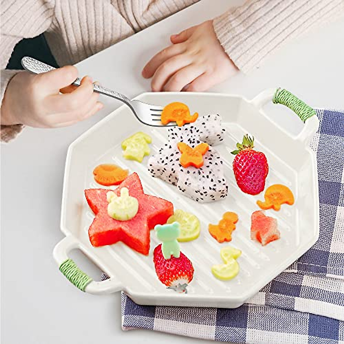 LIANYU 9 Pieces Children Stainless Steel Fork, Cute Kids Toddler Forks, Children Silverware Flatware Set, Kids Children Cutlery Set, Small Kid Utensil for Self Feeding, Mini Salad Fork