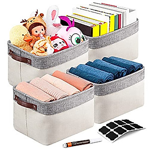 Artsdi 4 Pack Storage Bins | Fabric Storage Basket for Shelves for Organizing Closet Shelf Nursery Toy | Decorative Large Linen Closet Organizers with Handles Cubes (Grey and White, Large)
