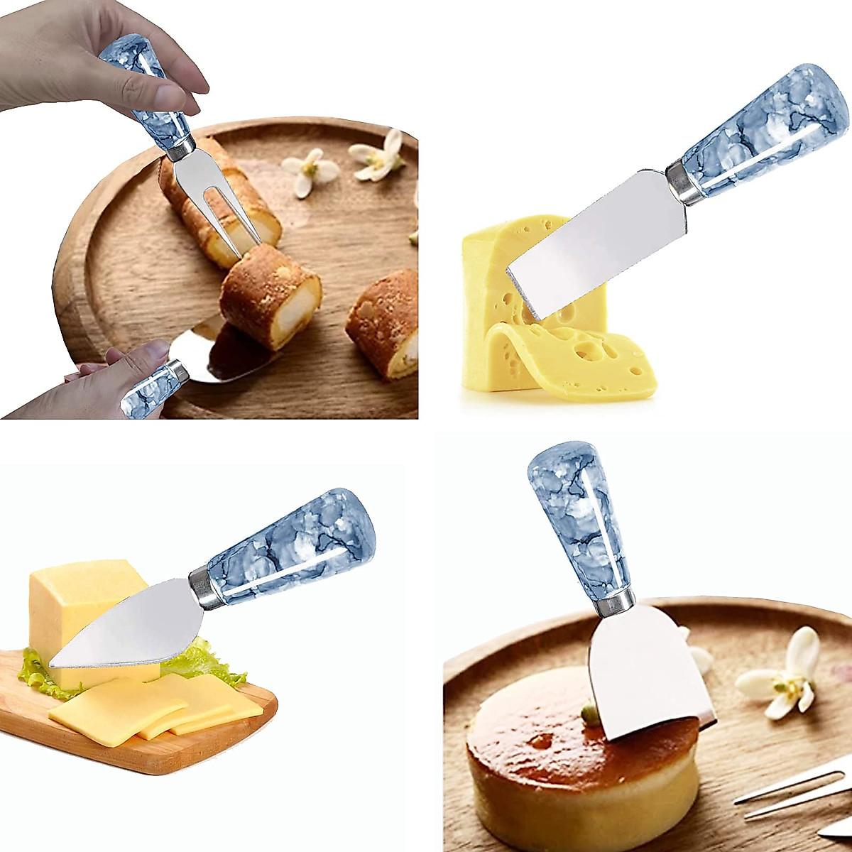 Lucgifou Cheese Knife Set, 4 Pieces Marble Cheese Spreader Knives Set,Cutter Butter Spreader with Ergonomic Ceramic Handle for Bread, Stainless Steel Cheese Spreader Knife