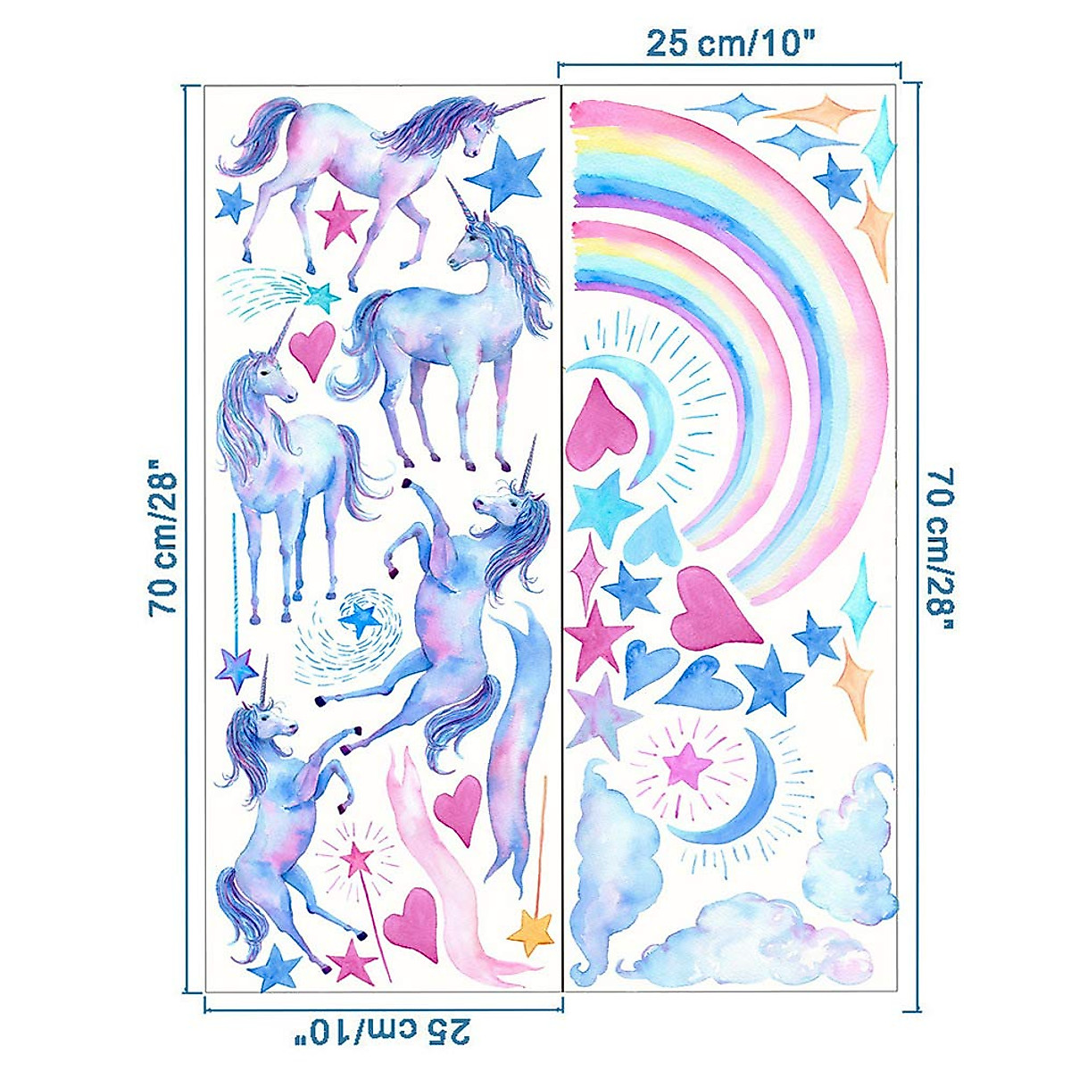 Wajade Unicorn Wall Decals, 2 Sheets Unicorn Rainbow Peel and Stick Wall Stickers Removable Wall Decor for Girls Kids Bedroom Nursery Playroom Decor