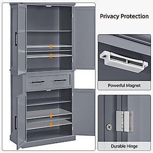 Yaheetech Kitchen Pantry Storage Cabinet with Drawer, 72.5" H Cupboard Pantry Cabinets with Adjustable Shelves and Barn Doors for Dining Room/Living Room, Dark Gray