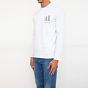 A|X ARMANI EXCHANGE mens Icon Chest Graphic Long Sleeve T-shirt T Shirt, White, Large US