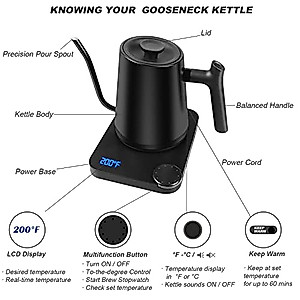 Electric Kettle With LCD Display, 1200W Gooseneck Water Heater Electric for Coffee & Tea, 30oz Pour Over Coffee Kettle with Ultra Fast, Auto Shutoff Boil-Dry Protection, 0.9L, Black