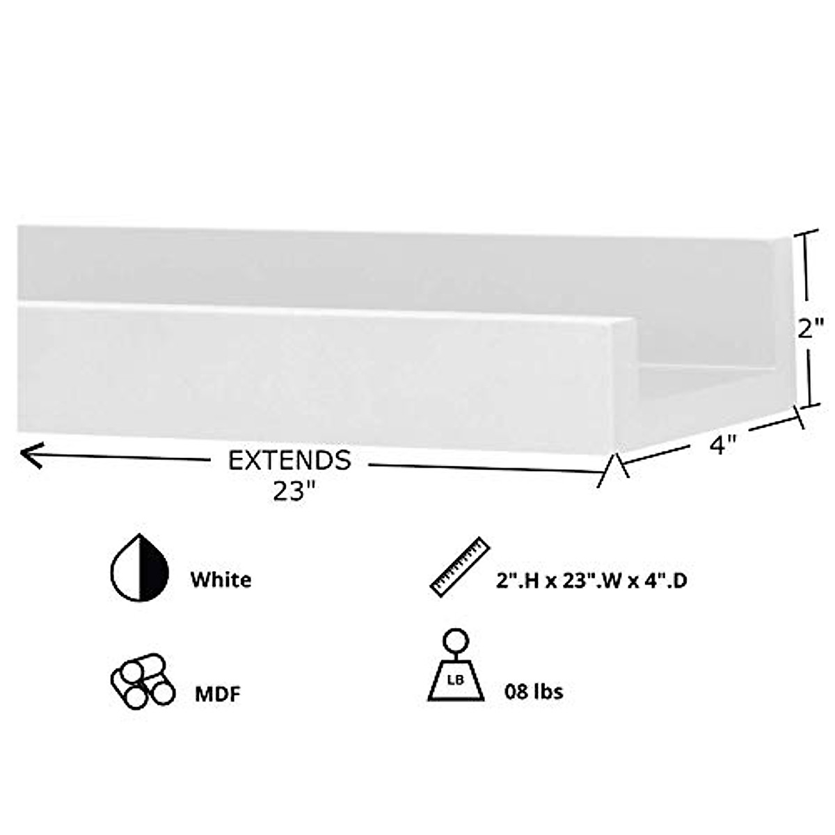 Kiera Grace Edge Floating Photo Frame Shelf, 23", White, 3