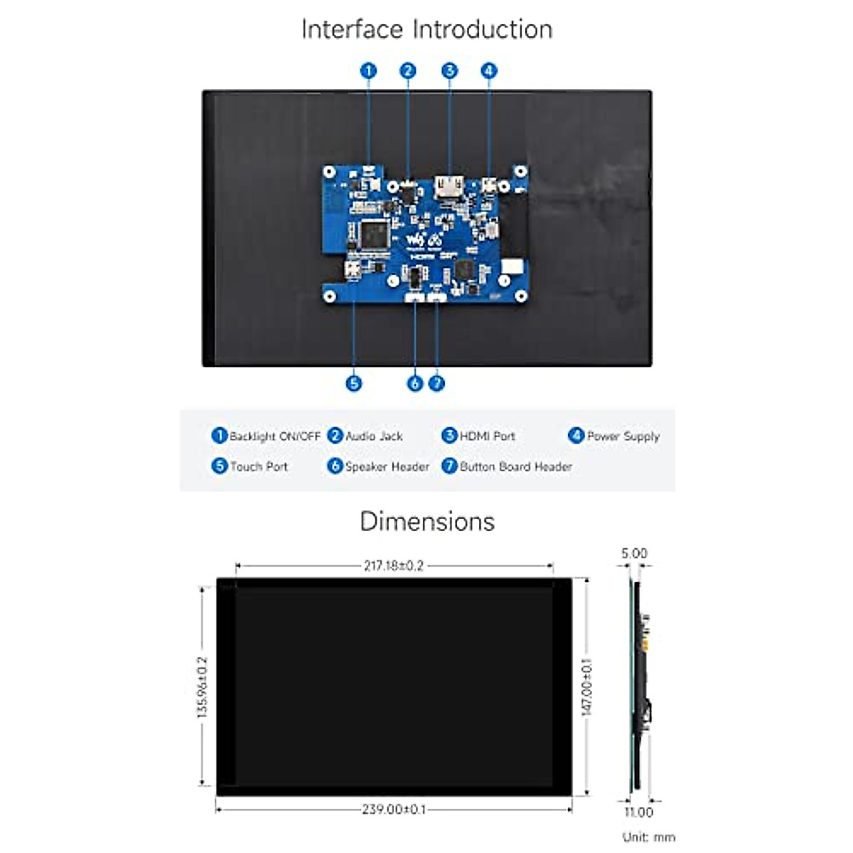waveshare 10.1inch Capacitive Touch LCD IPS Display, 1280×800 Resolution, HDMI Interface, Compatible with Raspberry Pi 5/4B/3B/Zero/Zero W/Zero 2W/Pico/Pico W/Pico WH, Support Jetson Nano/PC