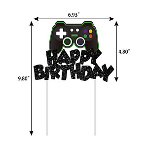 Video Game Cake Topper Glitter Game Controller Happy Birthday Cake Topper Cake Decorations Picks for Kids Gaming Themed Birthday Party Supplies
