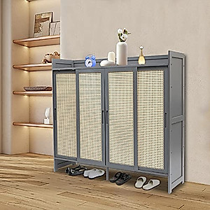 LGXSHOP Storage Shoe Cabinet, 6 Tiers Bamboo Freestanding Shoe Rack, Shoe Cabinet with Plastic Door, Entrance Cabinet for Family Living Room and Bedroom (Grey)