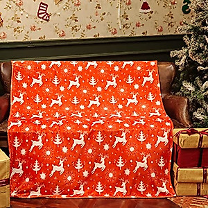 Christmas Throw Blanket Decorative Plush & Warm, 50"X60" Reindeer Snowflake Christmas Theme Red Flannel Blanket for Couch Sofa Bedroom Winter Decorations for Home