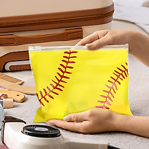 Gersoniel 50 Pieces Makeup Bag Bulk Waterproof Cosmetic Bags Eva Pencil Case Pouch Travel Toiletry Bag with Zippers for Women Players Teams(Yellow,Softball)