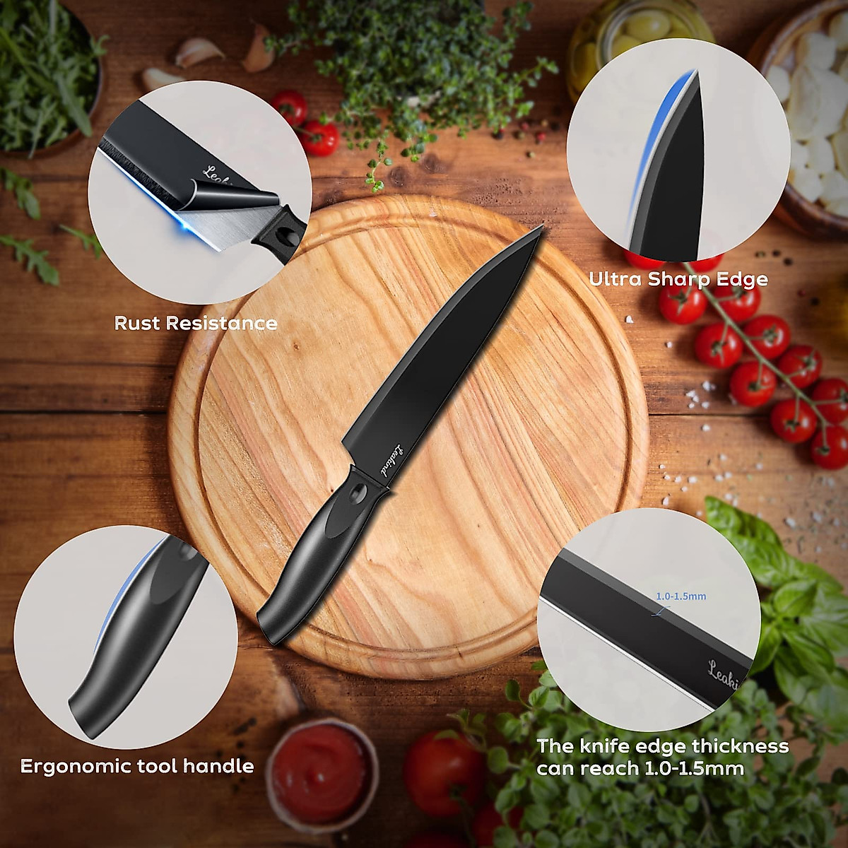 Kitchen Knife Set with Block, 8 Pieces Chef Knife Sets for Kitchen with Block, Knives, Scissor for Meat/Vegetables/Fruits Chopping, Slicing, Dicing&Cutting