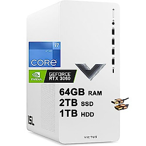 HP Victus 15L Gaming Desktop Computer 12th Generation Intel 12-Core i7-12700 Processor 64GB RAM 2TB SSD + 1TB HDD Nvidia Geforce RTX 3060 12GB GDDR6 Graphic USB-C DiplayPort Win11 + HDMI Cable