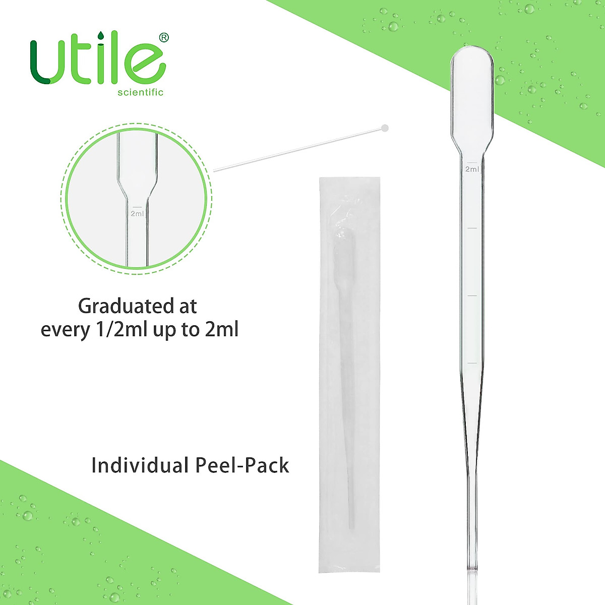 Utile 100pcs of Sterile Transfer Pipettes, Essential Oil Pipettes, Cap.5ml with 155mm Length, Low-Density Polyethylene Material, Individual Peel-Pack, 4320.0413.100