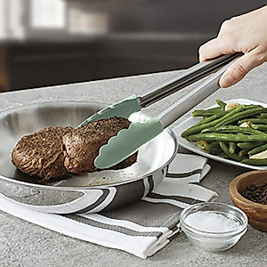 KitchenAid Gourmet Silicone-Tipped Stainless Steel Tongs, 14.5 Inch, Pistachio