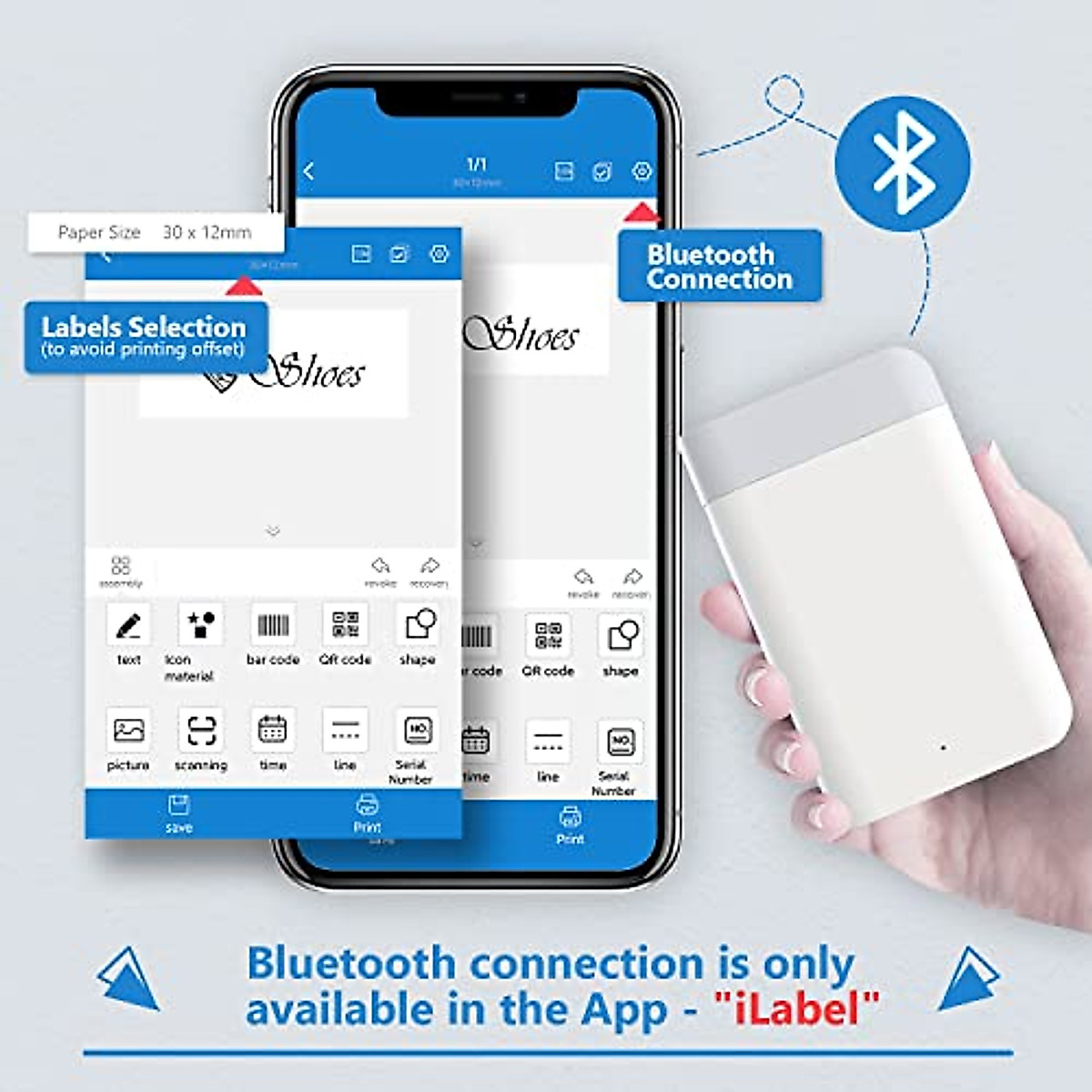 Label Maker Machine with Tape, Portable Bluetooth Label Printer with Tape Mini Model, Multiple Templates for Smartphone, Office-Home-USB Rechargeable (Product+1 roll of Stickers)