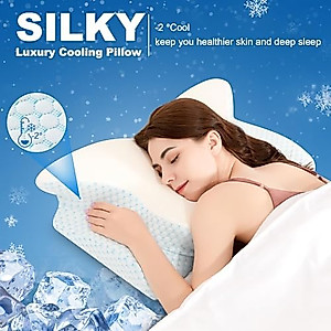 Cool Cervical Neck Pillow for Pain Relief, Ergonomic Contour Side Sleeper Pillow for Adults, Orthopedic Memory Foam Back Stomach Sleepers, 2 in 1 Stomach Sleeping Blue