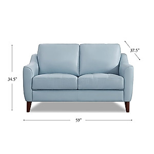 Hydeline Ersa Top Grain Leather Loveseat, Spa Blue, Memory Foam and Springs Seating