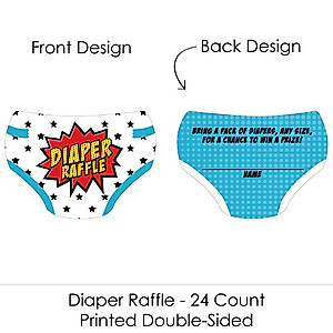 Big Dot of Happiness Bam Superhero - Diaper Shaped Raffle Ticket Inserts - Baby Shower Activities - Diaper Raffle Game - Set of 24