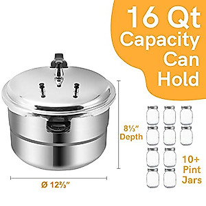 BreeRainz 16 Quart Pressure Cooker, 10 Psi Aluminum Pressure Canner w/Triple Valves & Auto Lock System, Steamer Rack Included