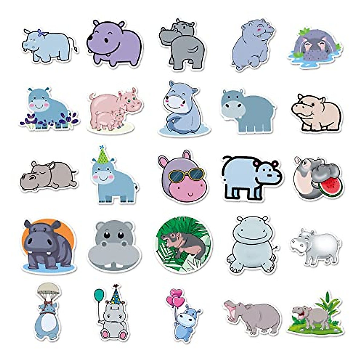 50 PCS Cute Hippo Stickers, Cartoon Animals Vinyl Decals Stickers for ...