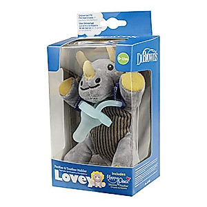 Dr. Brown's Baby Lovey Pacifier Holder & Teether Clip, Soft Plush Stuffed Animal Triceratops Pacifier Tether with Teal HappyPaci, 100% Silicone, 0-12m
