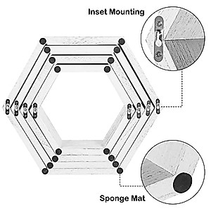 YBING Hexagon Floating Shelves Wall Mounted Set of 8 Wooden Hexagonal Shelves for Wall Storage Honeycomb Shelves for Bedroom Living Room Office Wall Decor, White