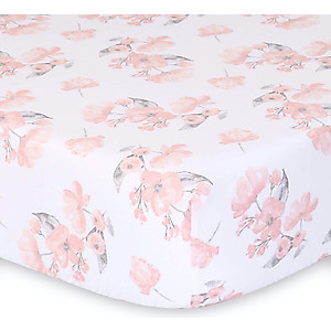 The Peanutshell Brianna Crib Bedding Set for Baby Girls | 3 Piece Pink Floral Nursery Set | Crib Quilt, Crib Sheet, & Dust Ruffle